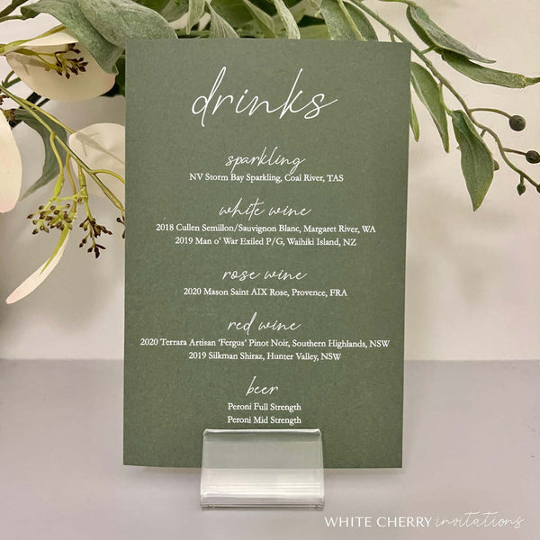 Bar Menu Table Sign | White Cherry Invitations