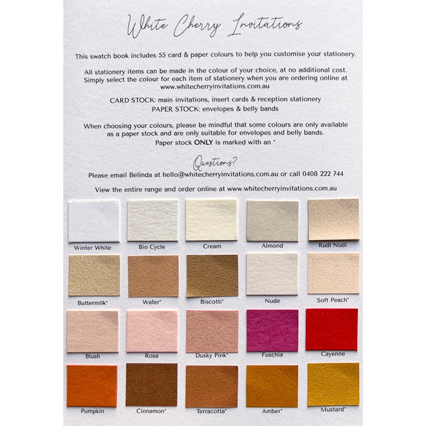 FREE COLOUR SWATCH CARD - White Cherry Invitations